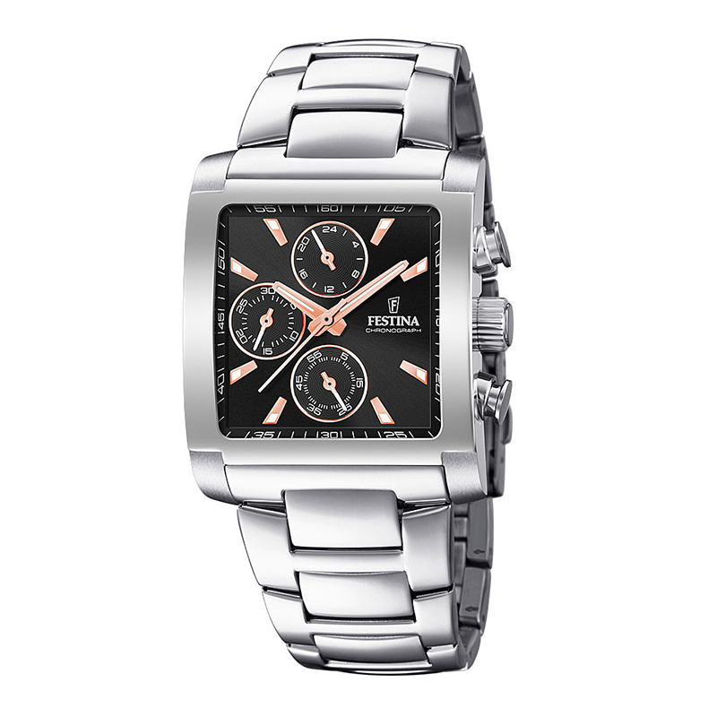 Orologio Chrono Festina Uomo Rettangolare in Acciaio con Quadrante Nero ...